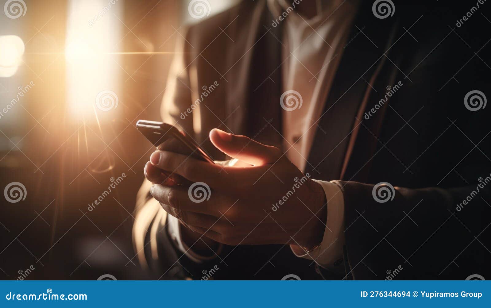 Businessman Typing Success on Touch Screen Phone Outdoors Generated by ...