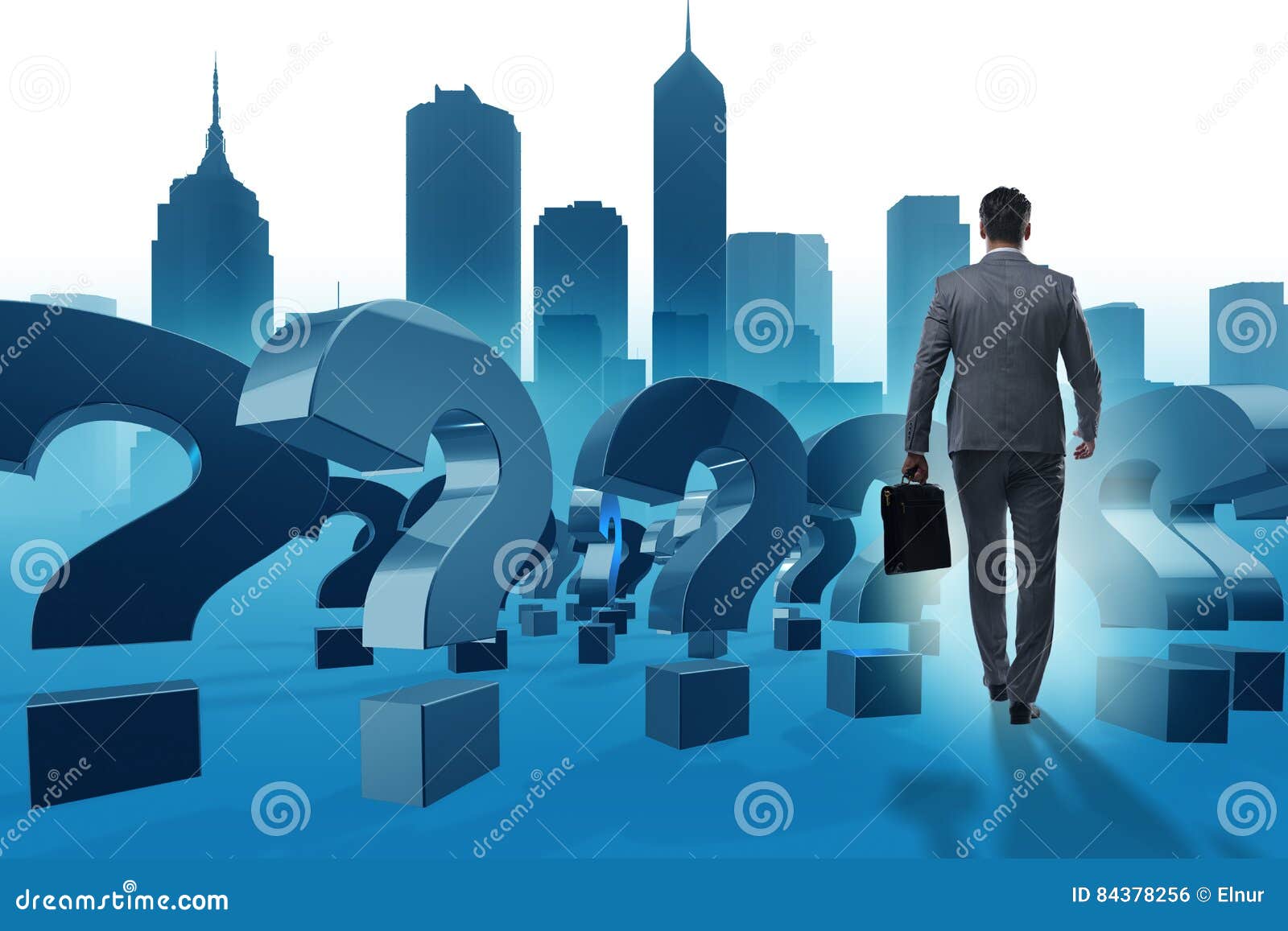 The Businessman in Uncertainty Concept with Question Marks Stock Photo ...