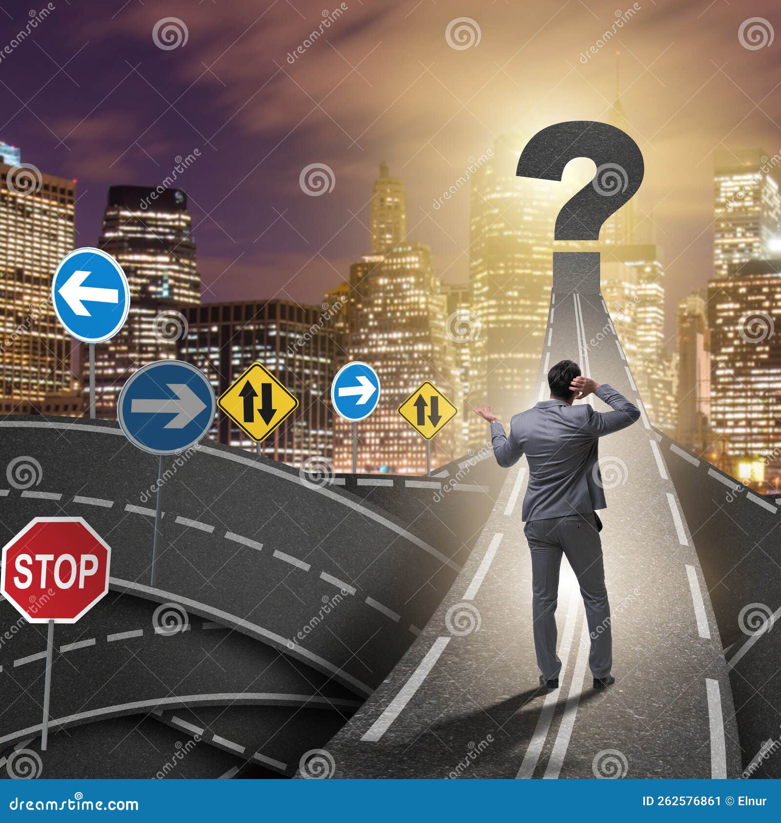 Businessman in Uncertainty Concept on Road Intersection Crossroa Stock ...