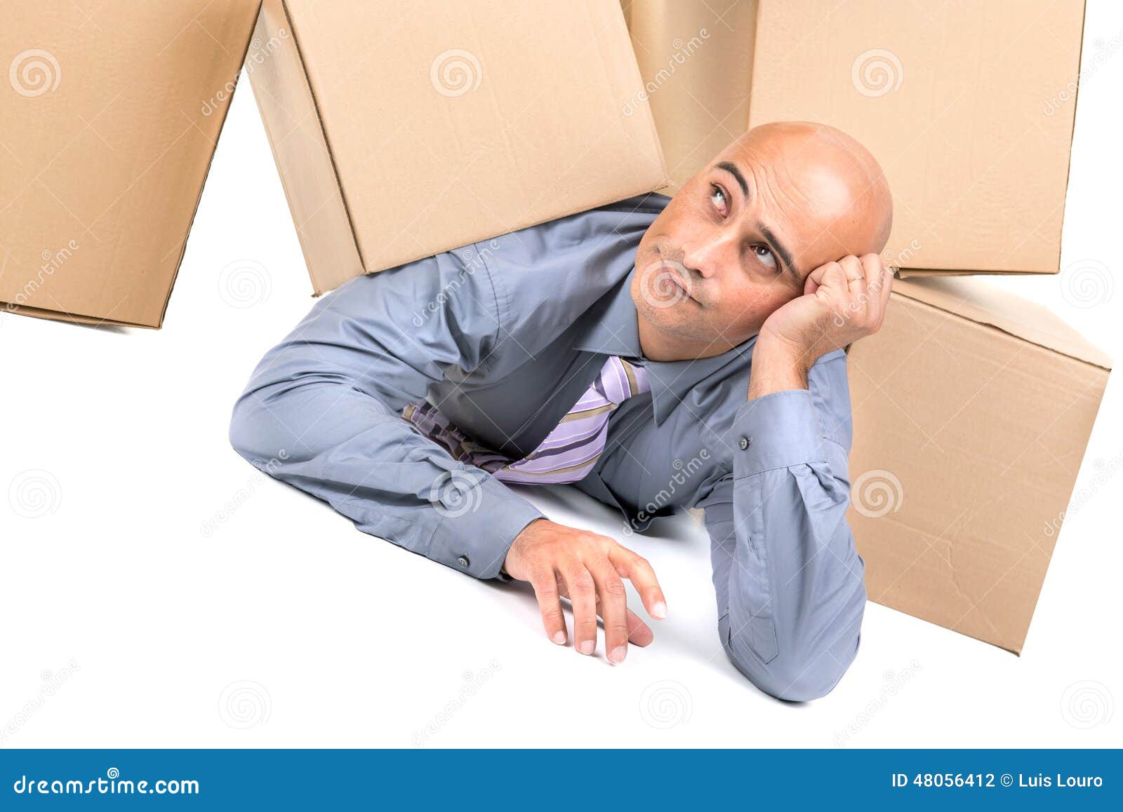 Businessman under boxes stock photo. Image of male, container - 48056412