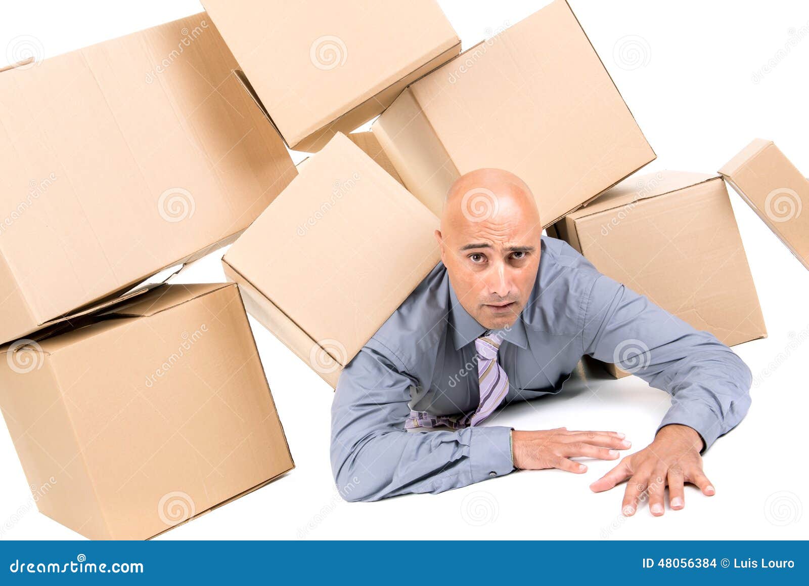 Businessman under boxes stock photo. Image of carton - 48056384
