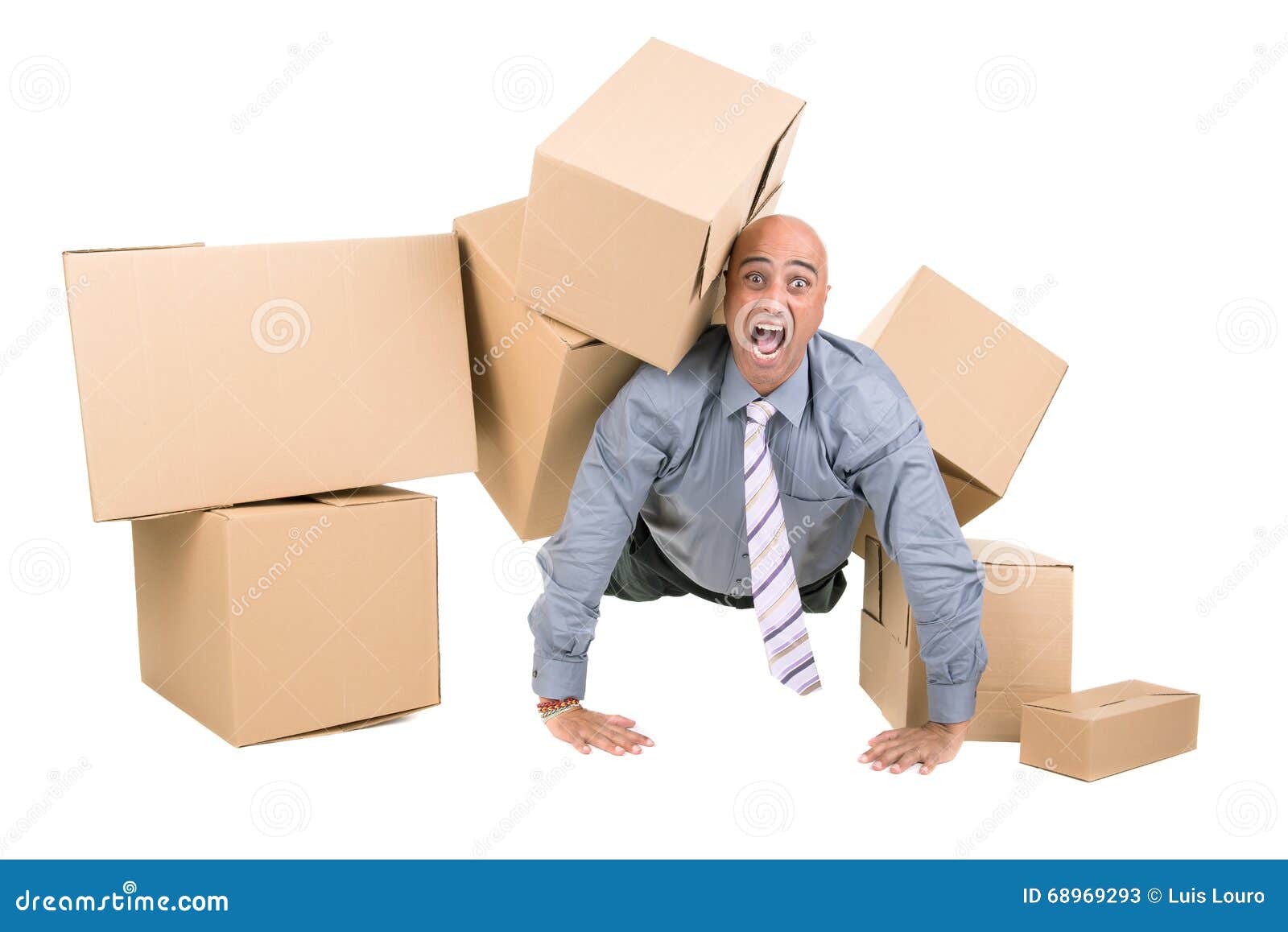 Businessman under boxes stock image. Image of post, isolated - 68969293