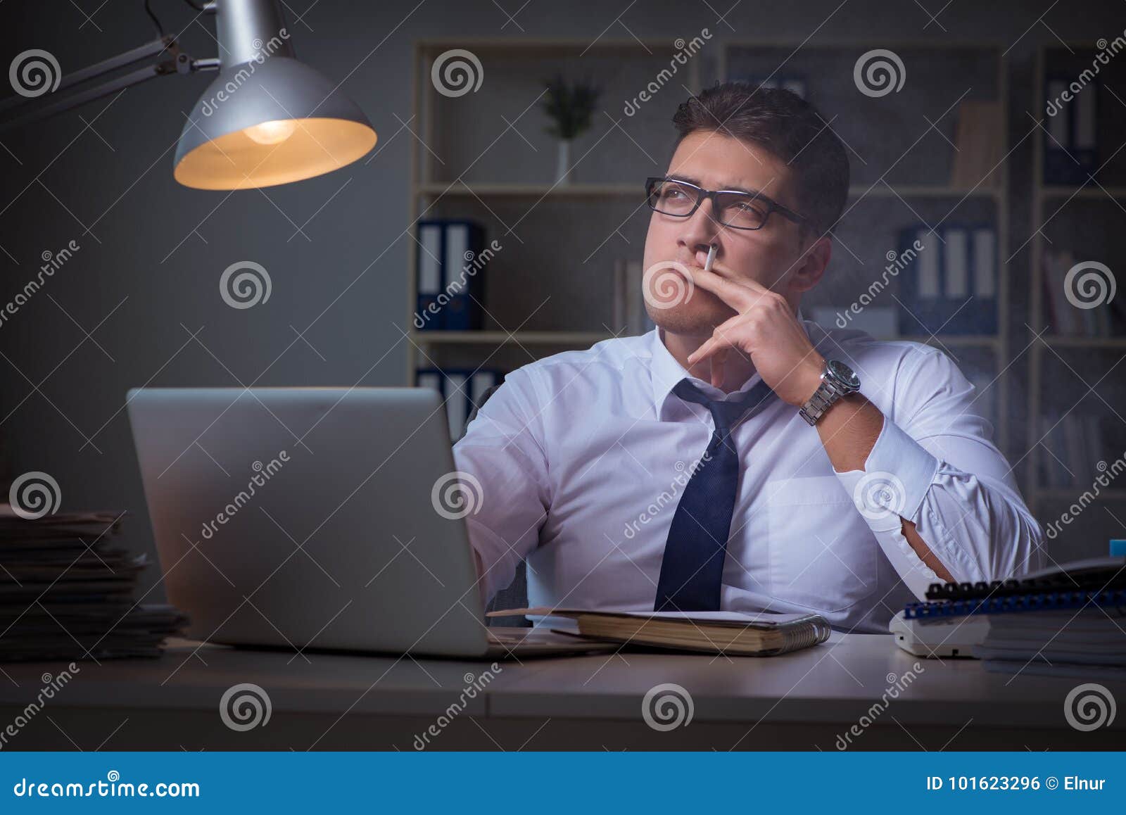 The Businessman Under Stress Smoking in Office Stock Photo - Image of ...