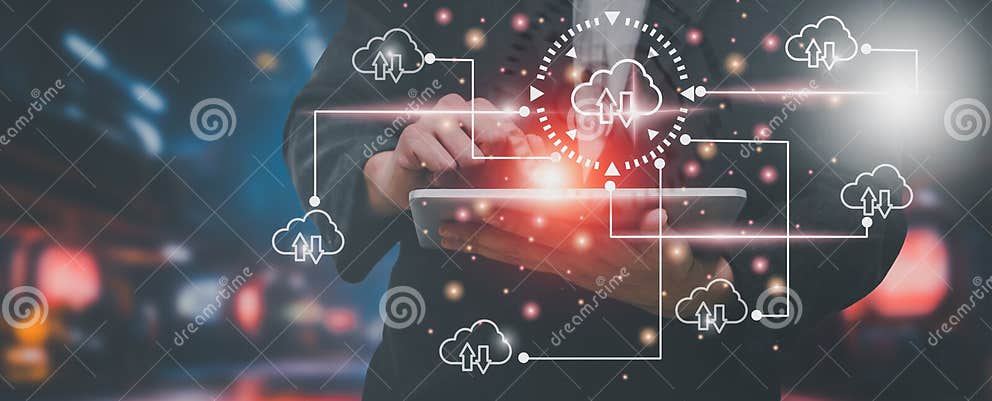 Businessman Use Computer Cloud Icon Solution Network, Connection Data Cloud Computing Platform ...