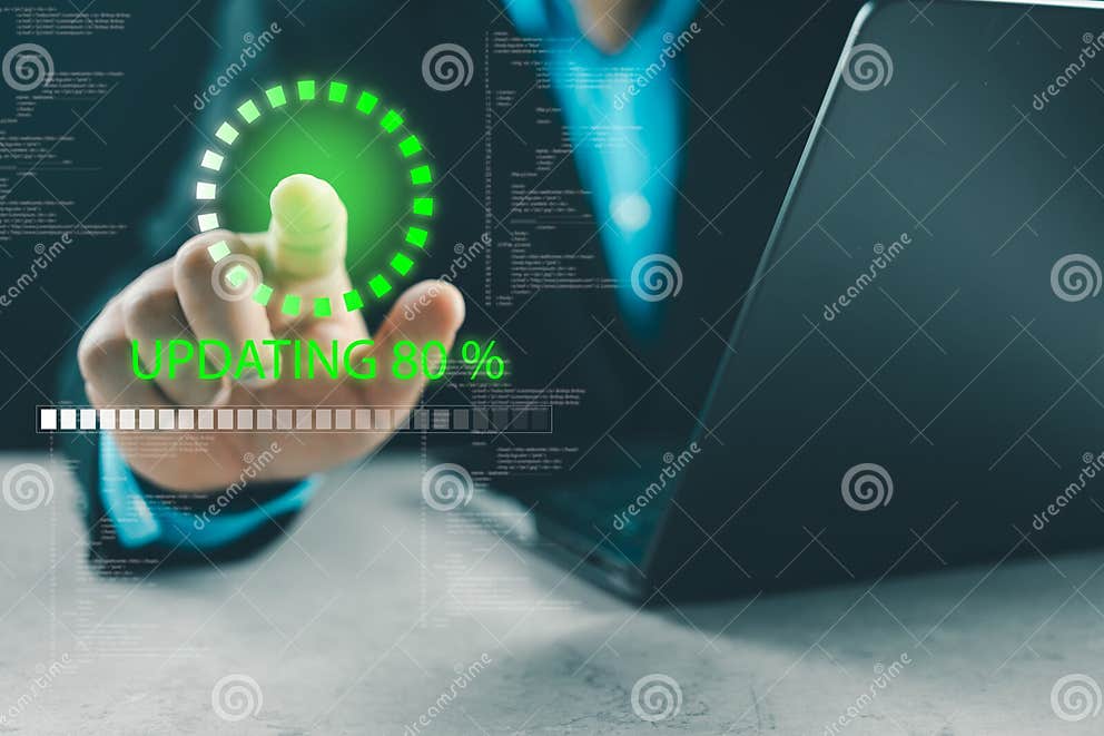 Businessman Use the Hand Touch Interface To Progressive Loading Status ...