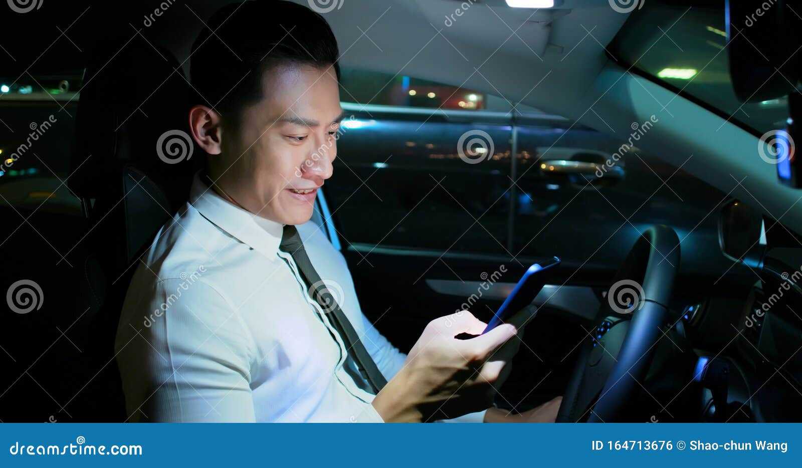 Businessman Use Smartphone in Car Stock Photo - Image of network ...