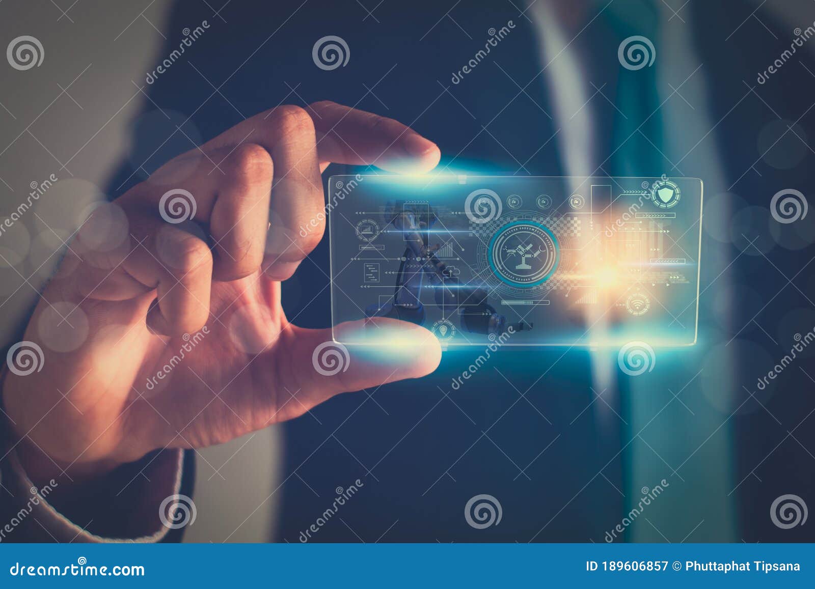 Businessman Use Visual Interface Screen Display Equipment Analyze and ...