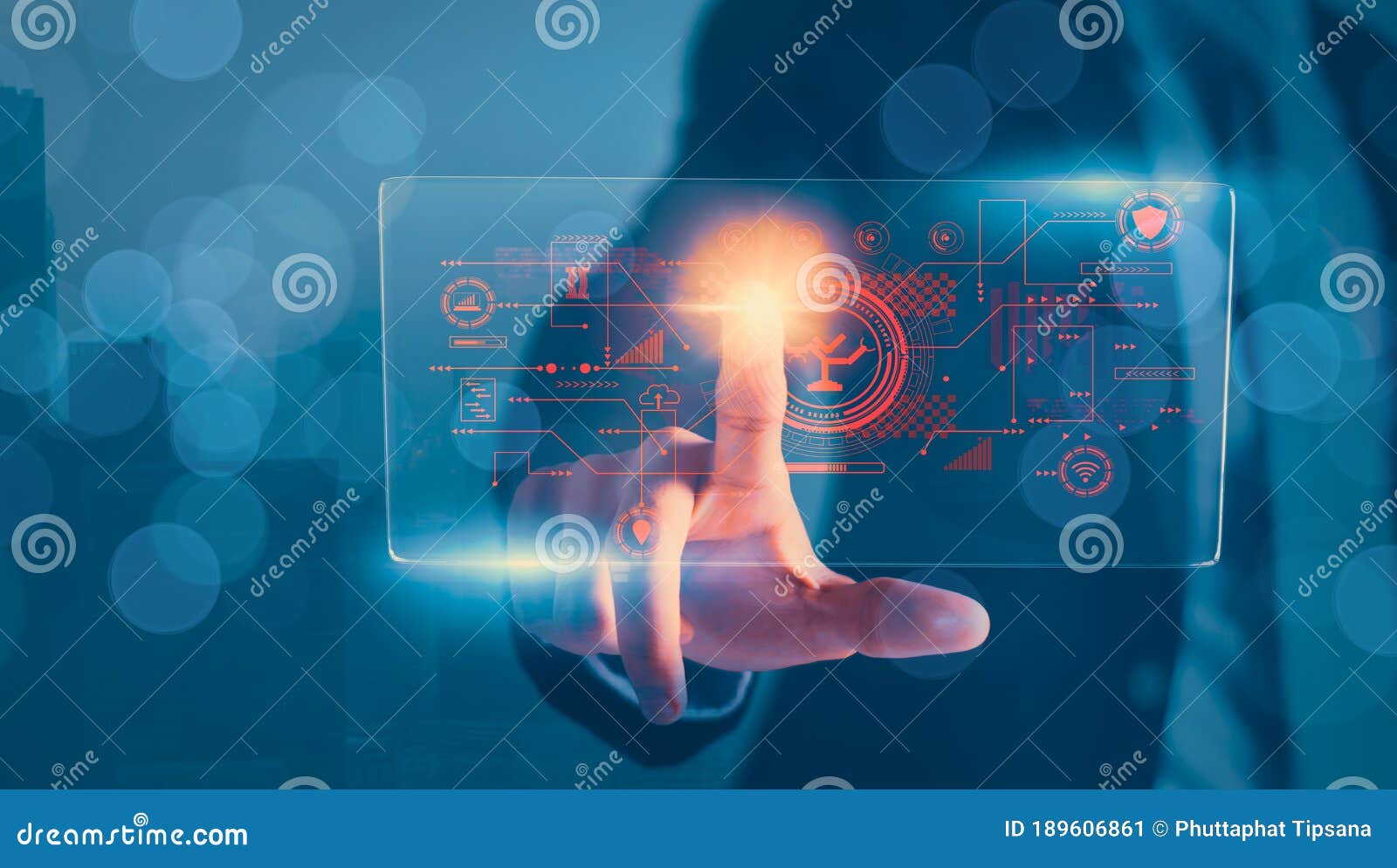 Businessman Use Visual Interface Screen Display Equipment Analyze and ...