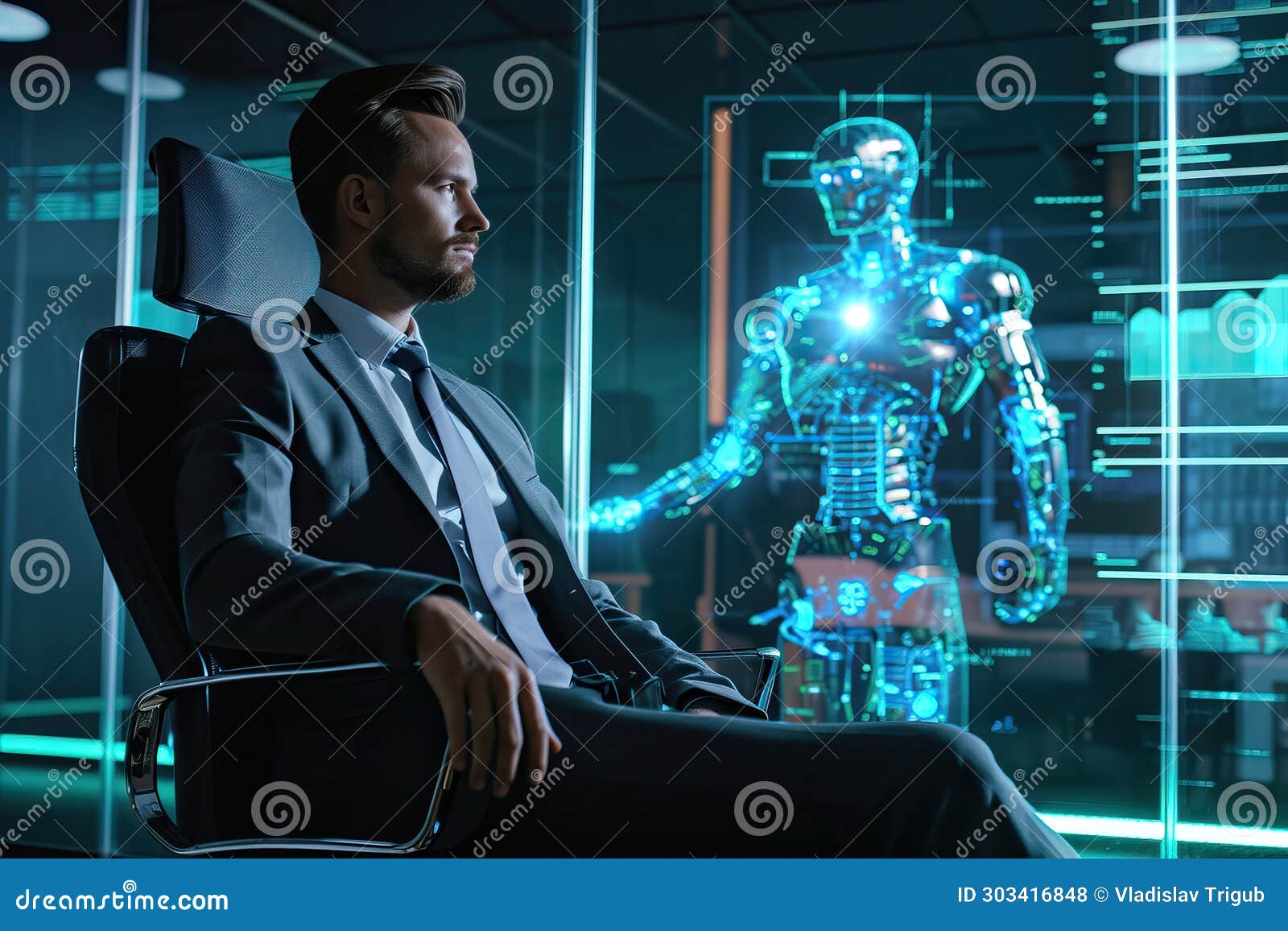 A Businessman Uses an AI Assistant To Analyze Work Processes ...