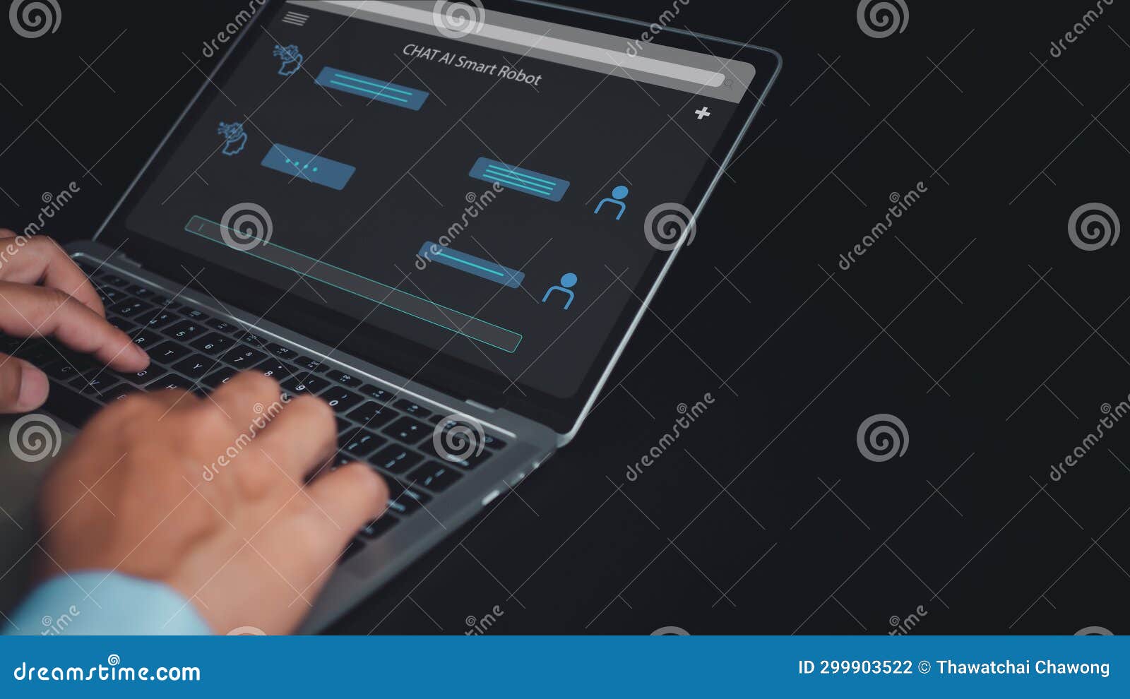 Businessman Uses Computer To Type Chat Ask and Answer with the ...