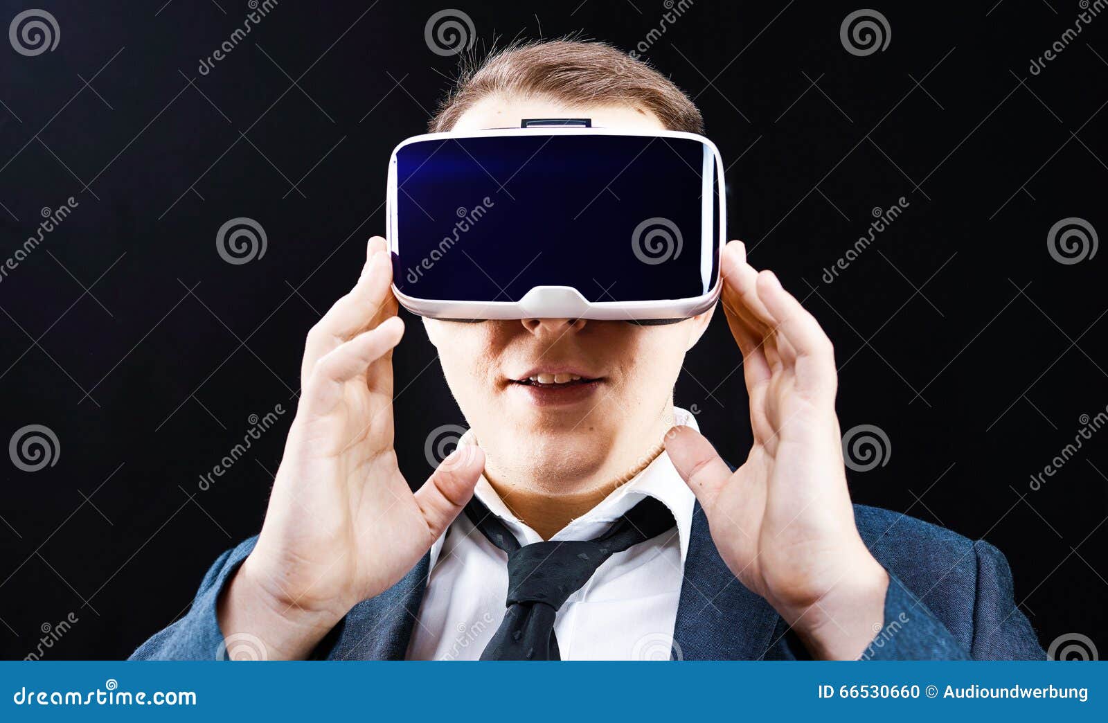 Businessman Uses Virtual Reality VR Head Mounted Display Stock Photo ...