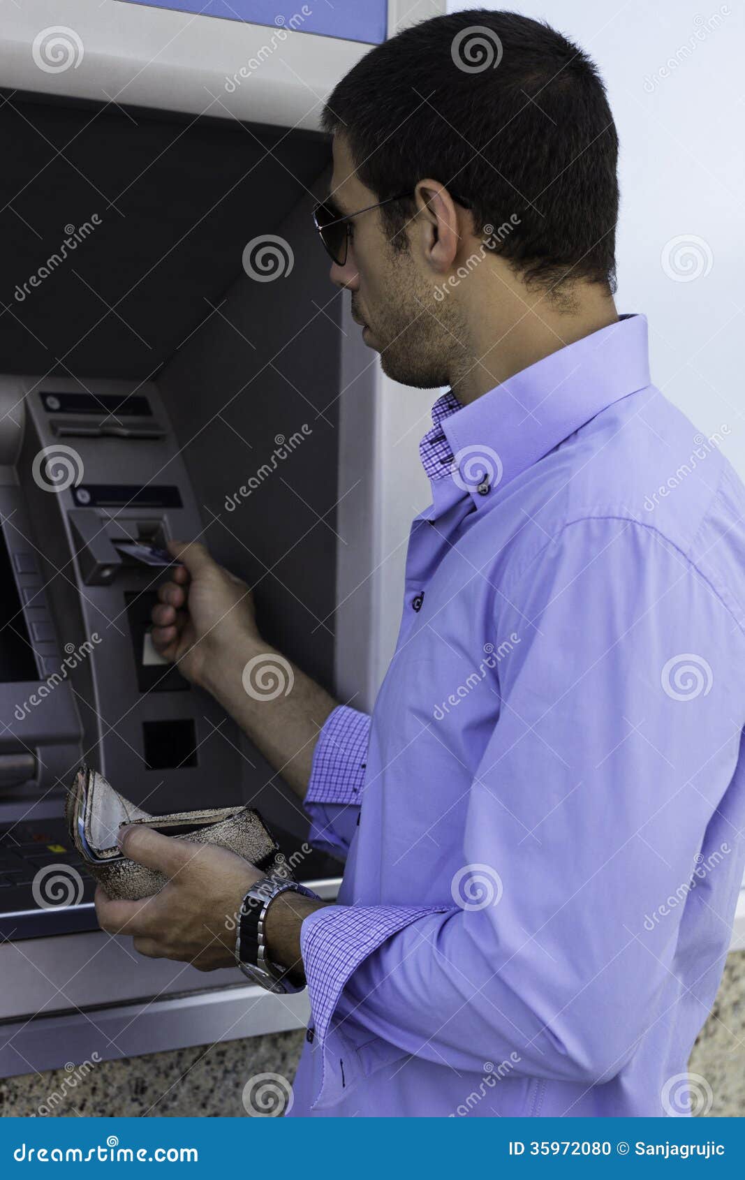 Businessman using ATM stock photo. Image of deposit, beauty - 35972080