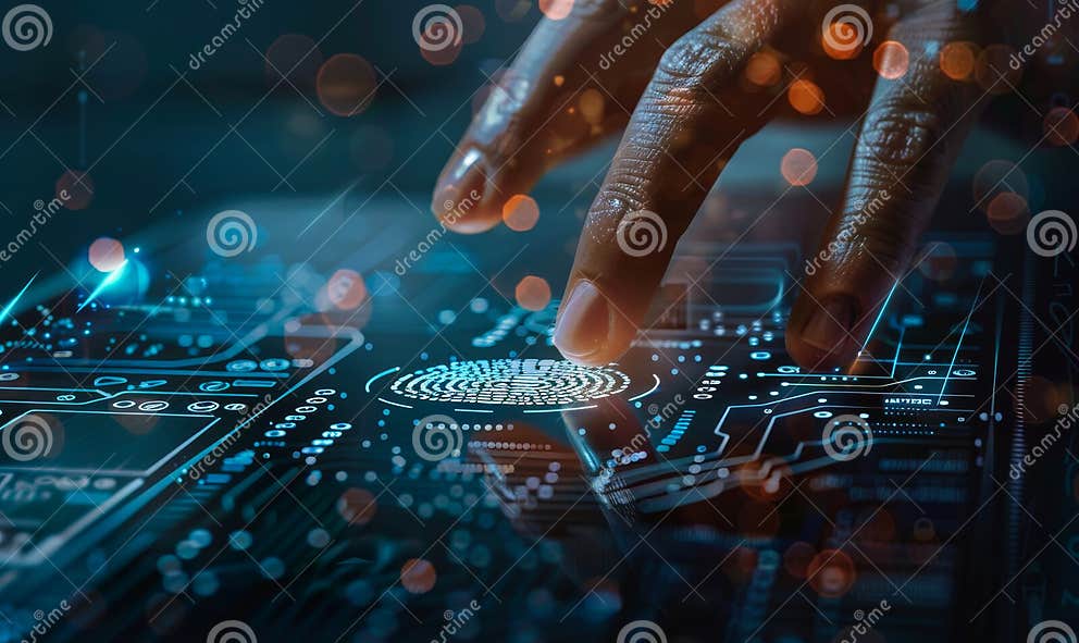 Businessman Using Biometric Fingerprint Scanner for Secure Data ...