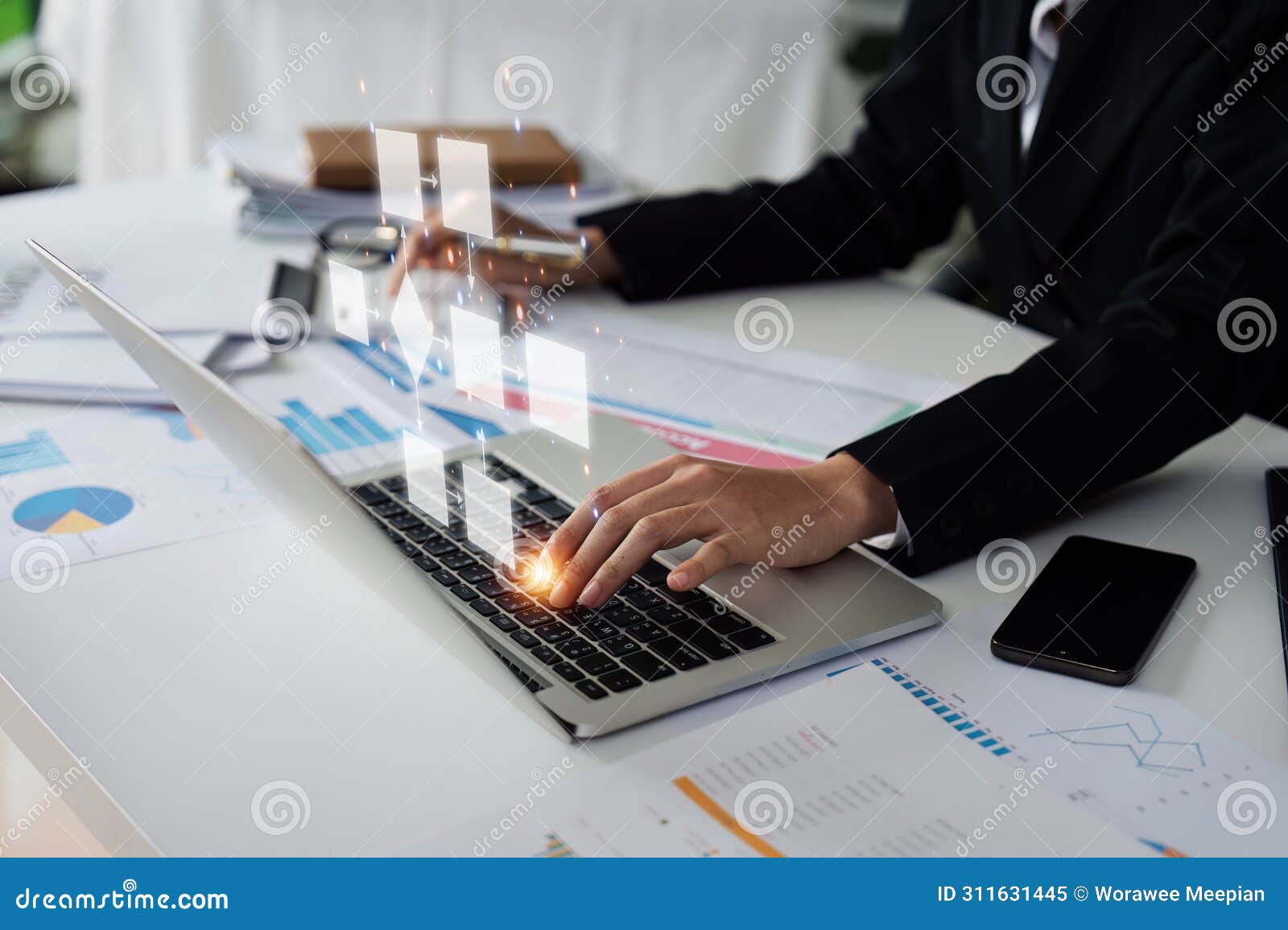 Businessman Using a Computer Analysis for Process and Workflow ...