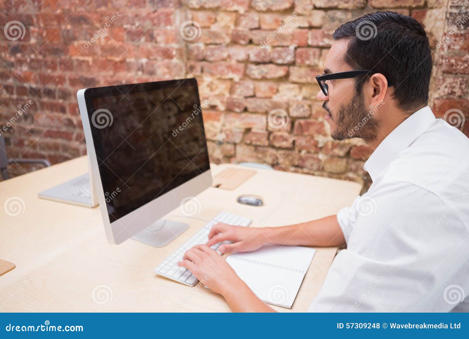Businessman Using Computer at Desk Stock Photo - Image of closeup ...