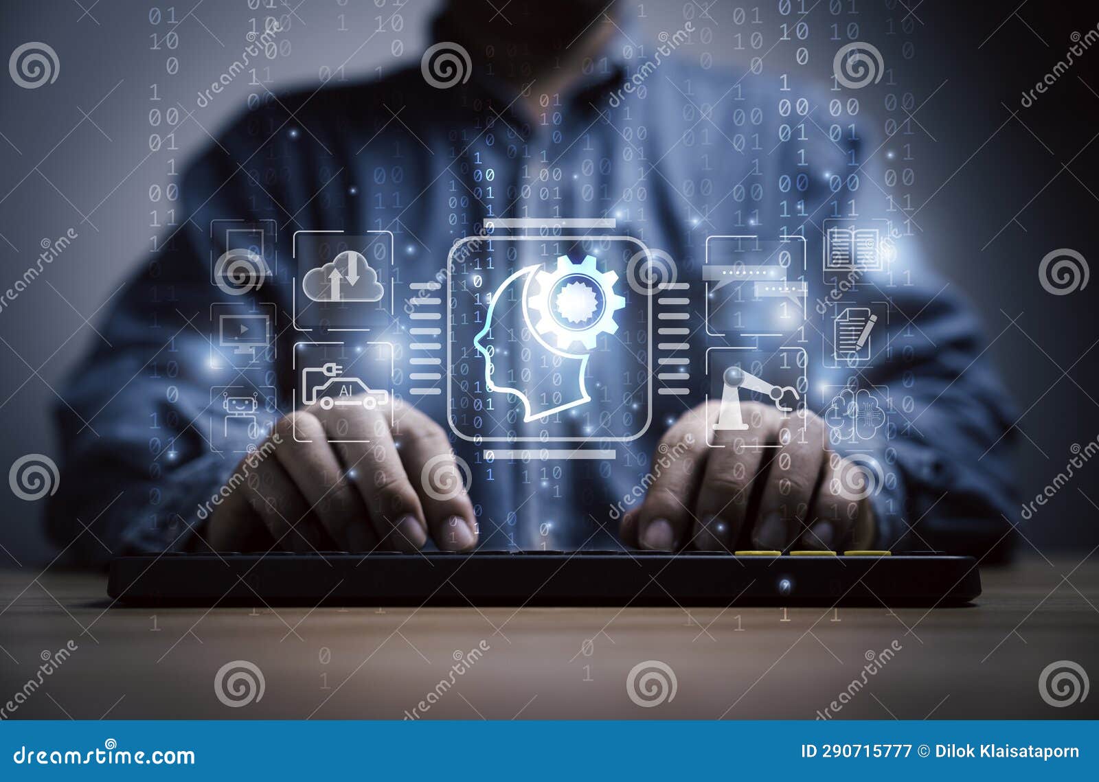 Businessman Using Computer Keyboard To Command and Create Prompt with ...