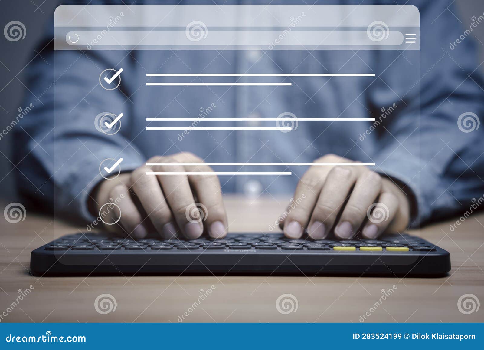 Businessman Using Computer Keyboard To Tick Correct Sign Mark in ...
