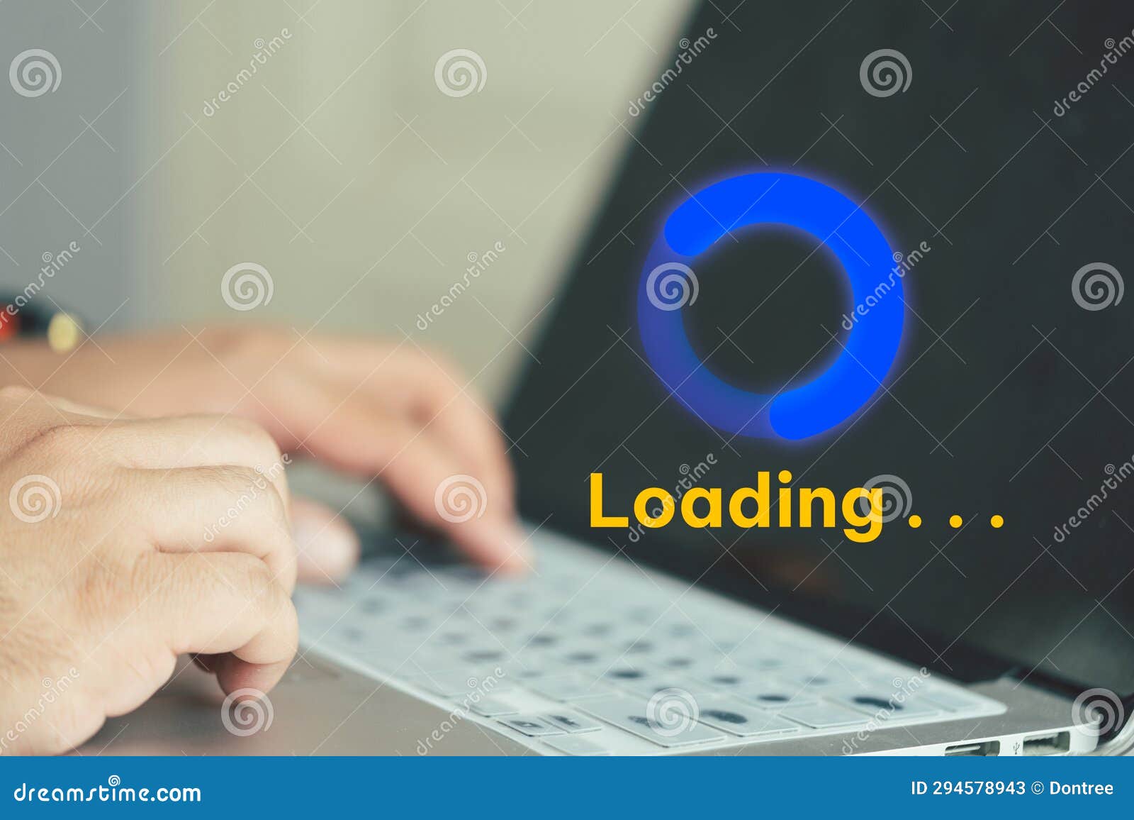 Businessman Using Computer Keyboard with Virtual Loading Icon Stock ...