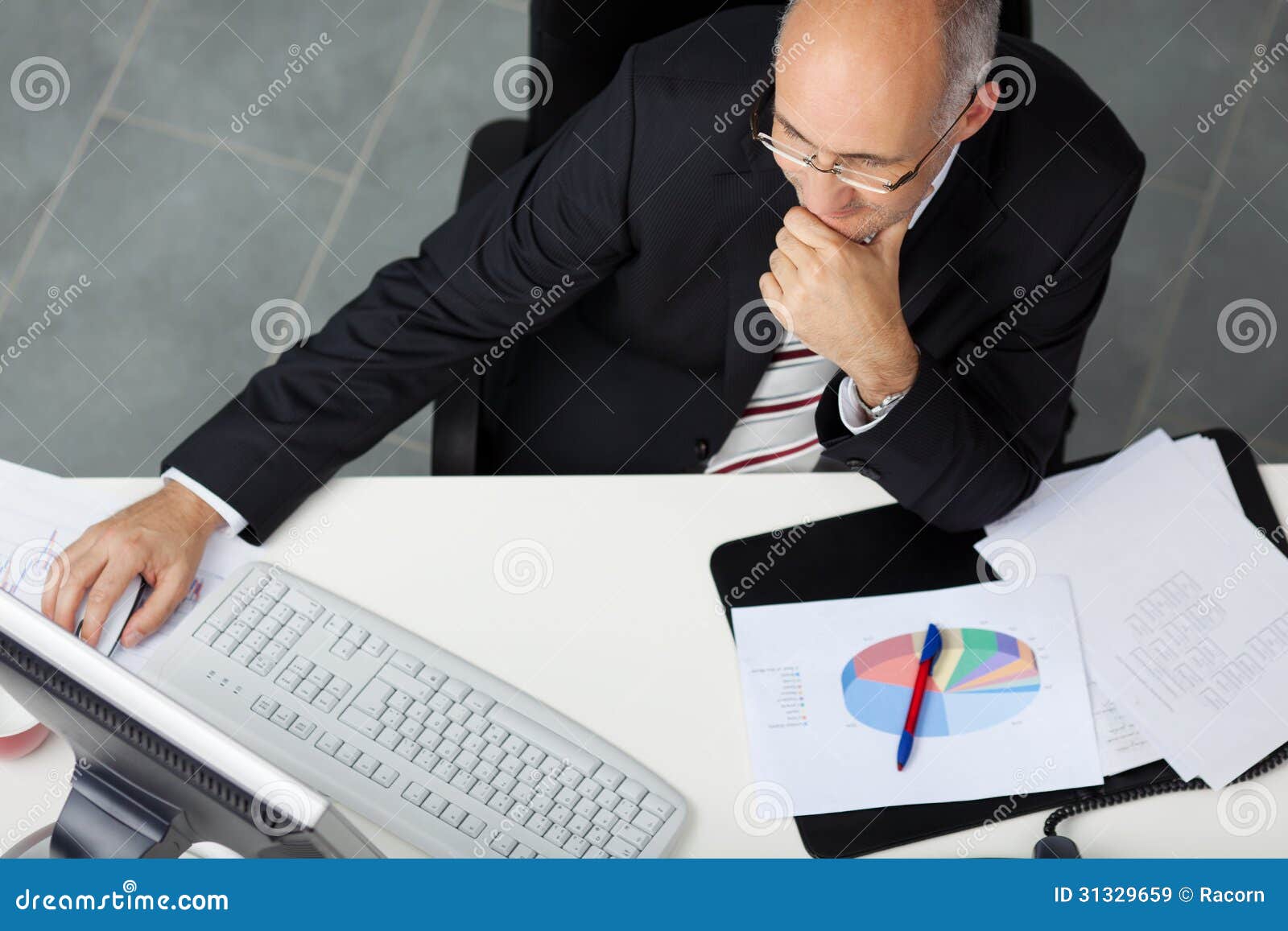 Businessman Using Computer at Office Desk Stock Image - Image of ...