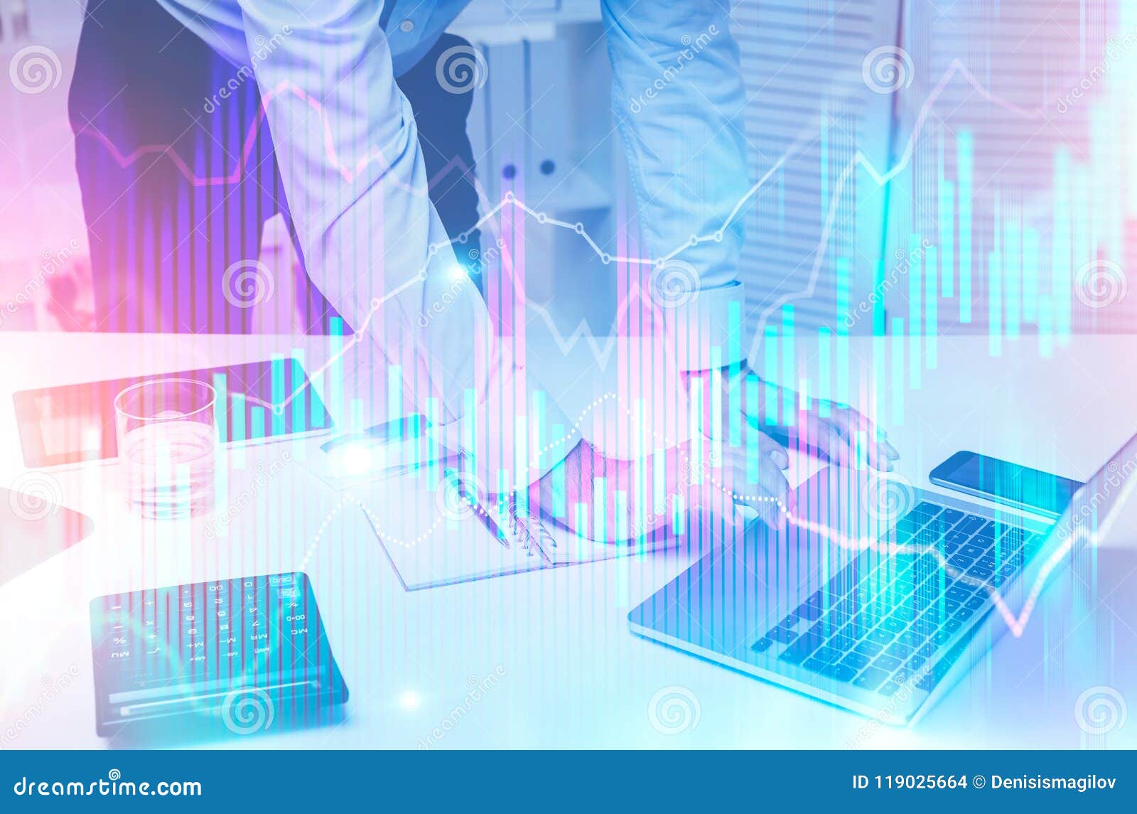 Businessman Using Computer, Office and Graph Stock Illustration ...