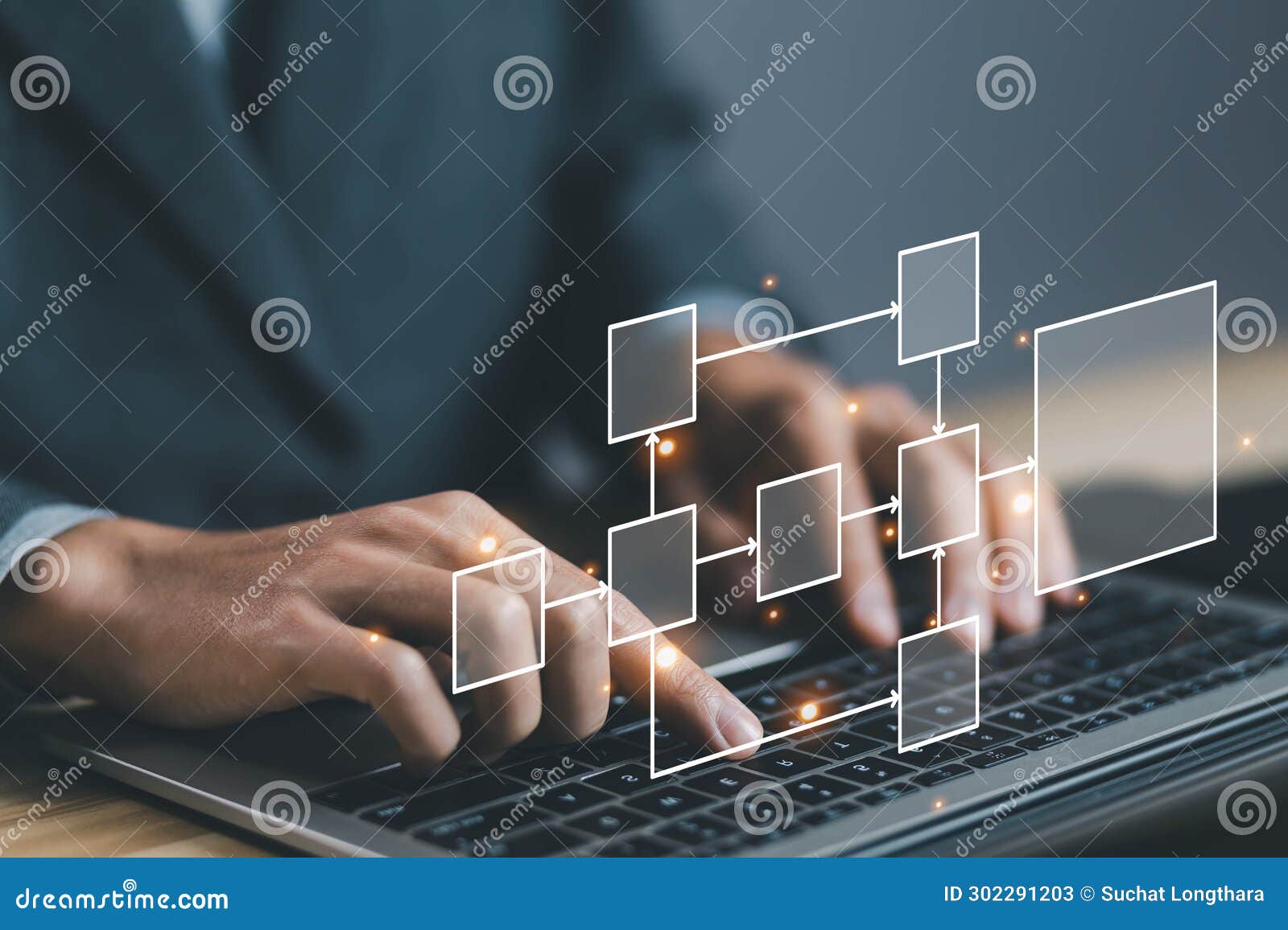 Businessman Using Computer Show Organigram or Diagram Algorithm Flow To Design Workflow ...