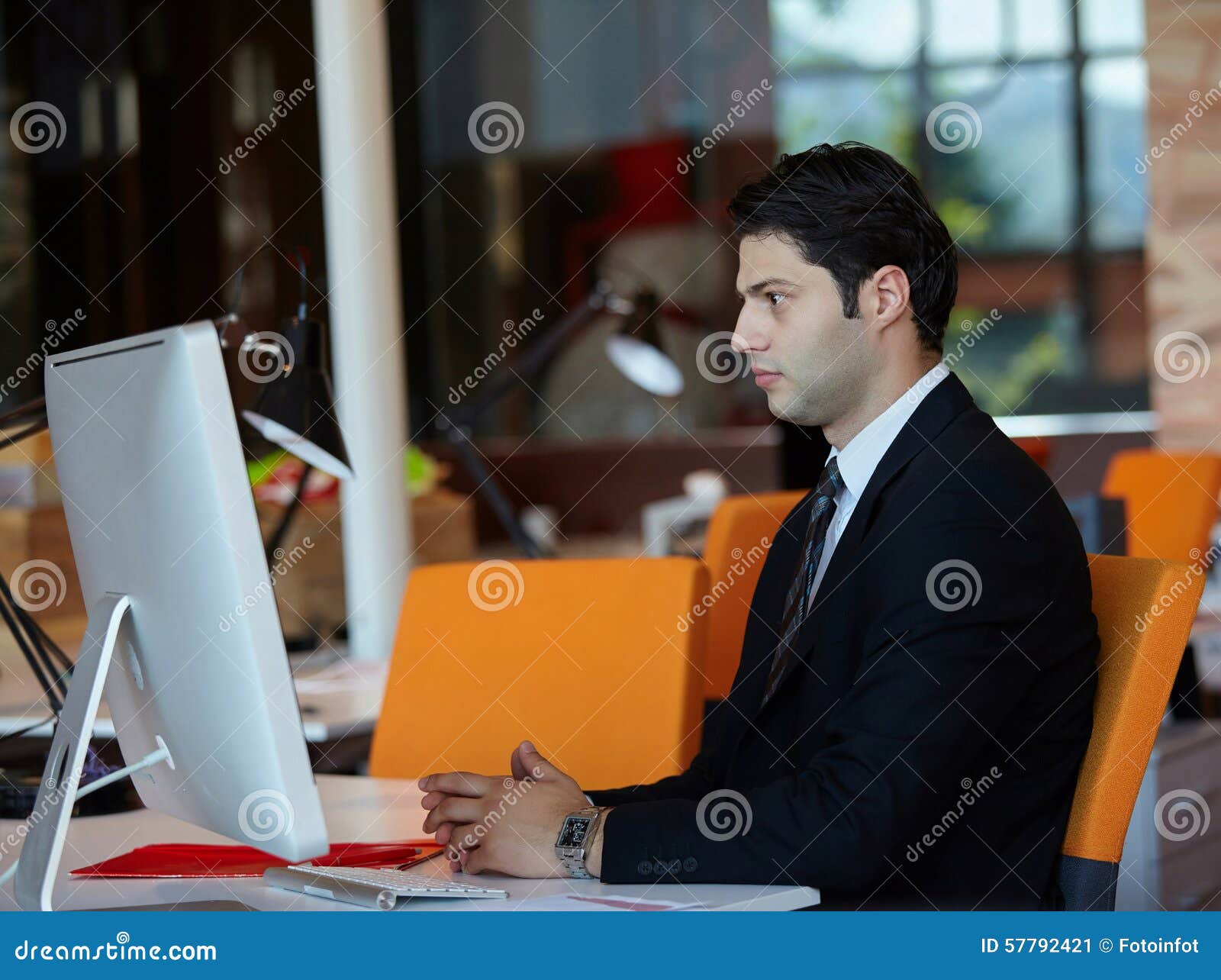 Businessman using computer stock image. Image of person - 57792421