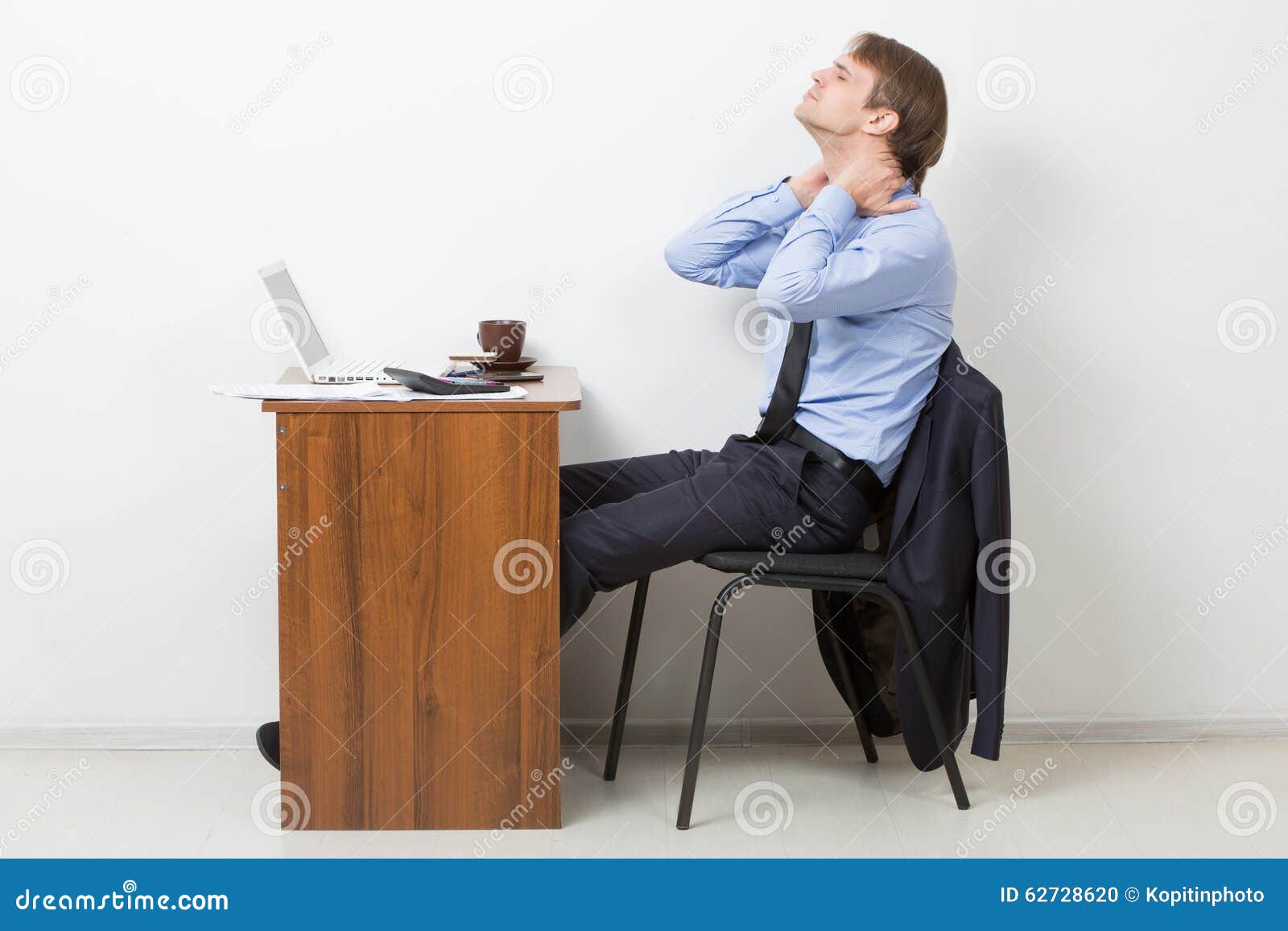 Businessman Using Computer Suffering from Neck Stock Photo - Image of ...