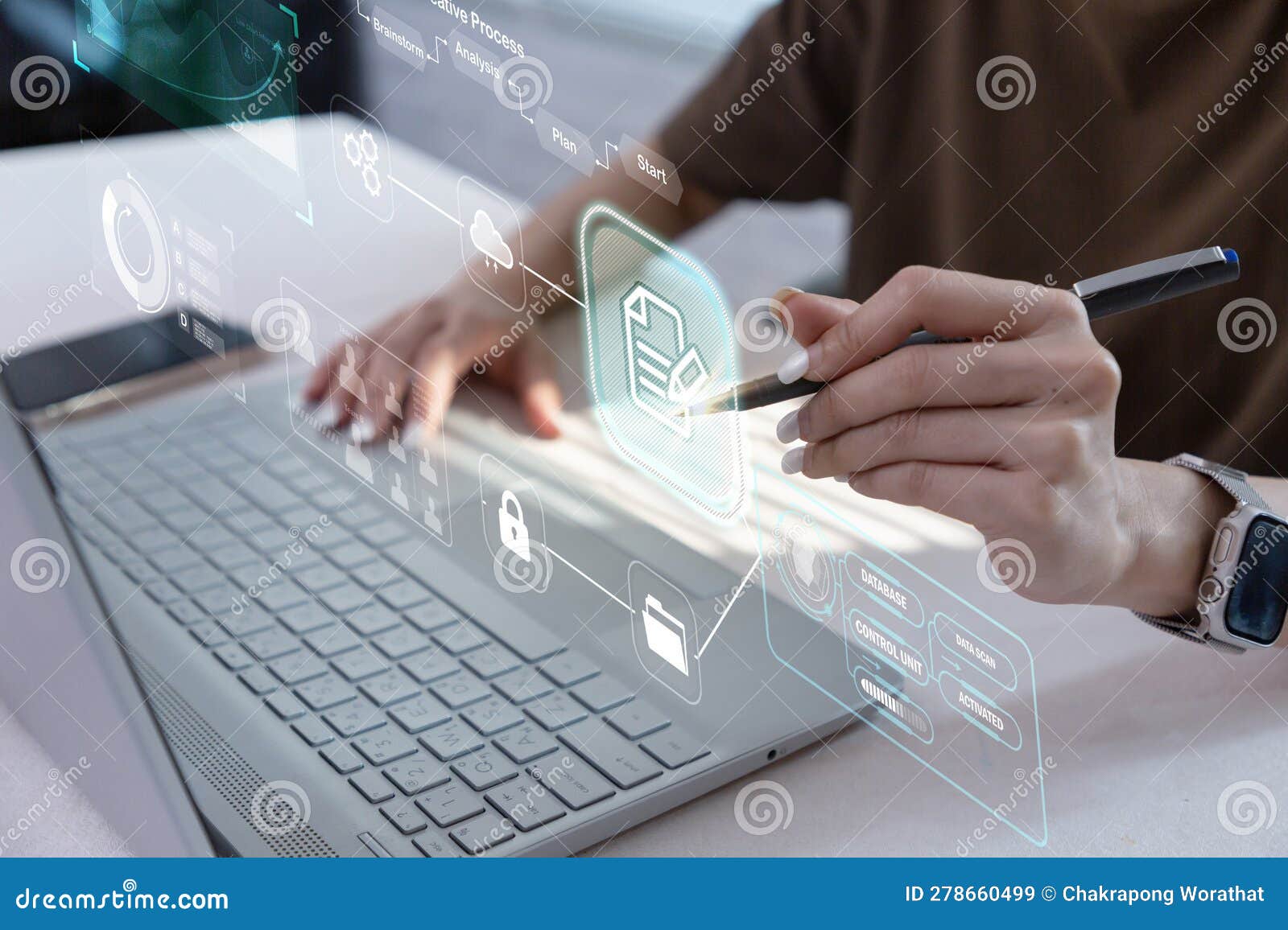 Businessman Using a Computer To Document Management Concept, Online ...