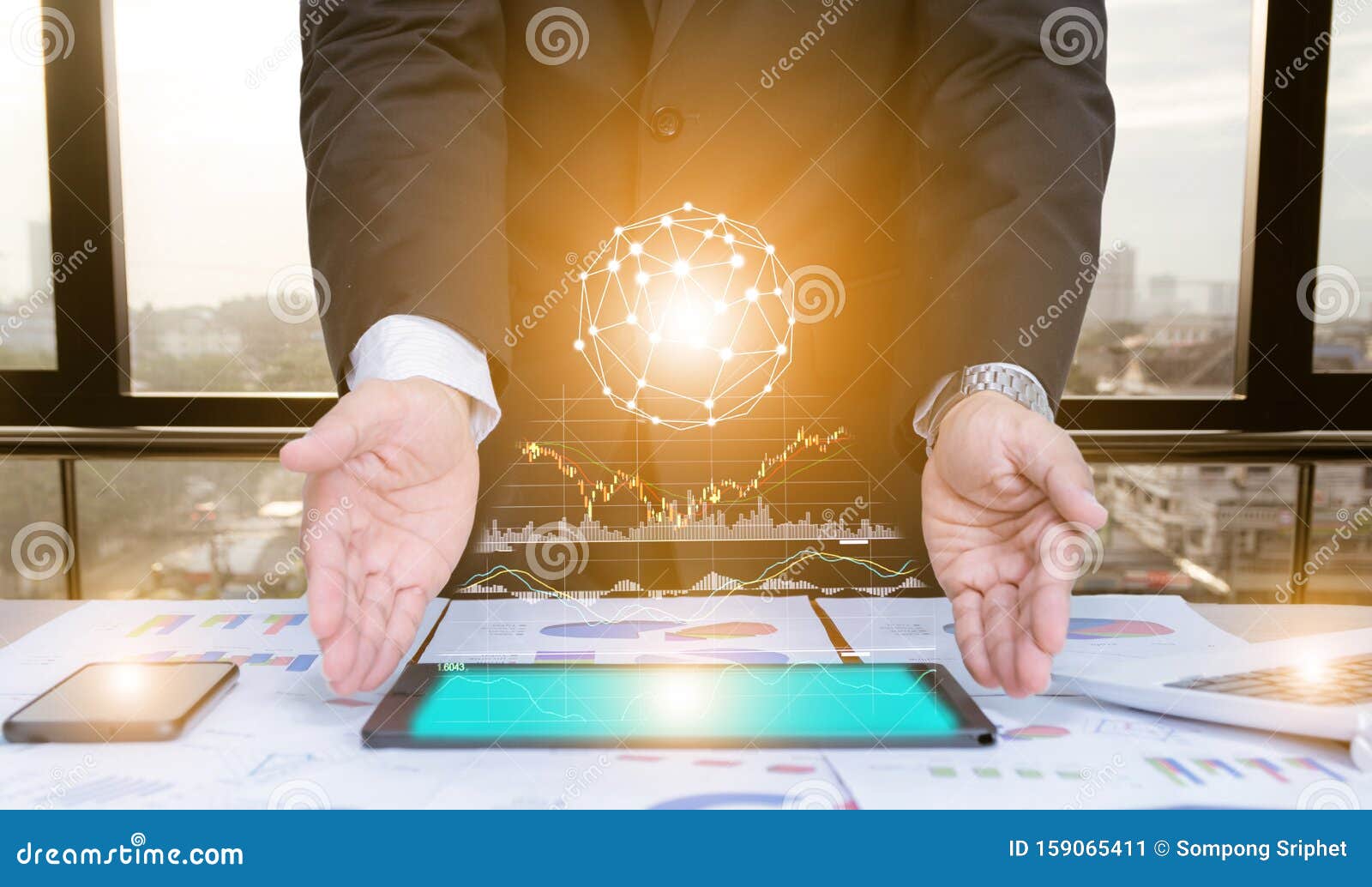 Businessman Using Concept Tablet Data Graph Analysis with Modern Stock ...