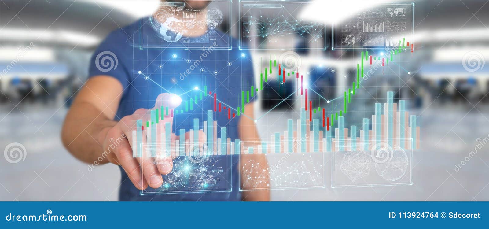 Businessman Using 3D Rendering Stock Exchange Datas and Charts Stock ...
