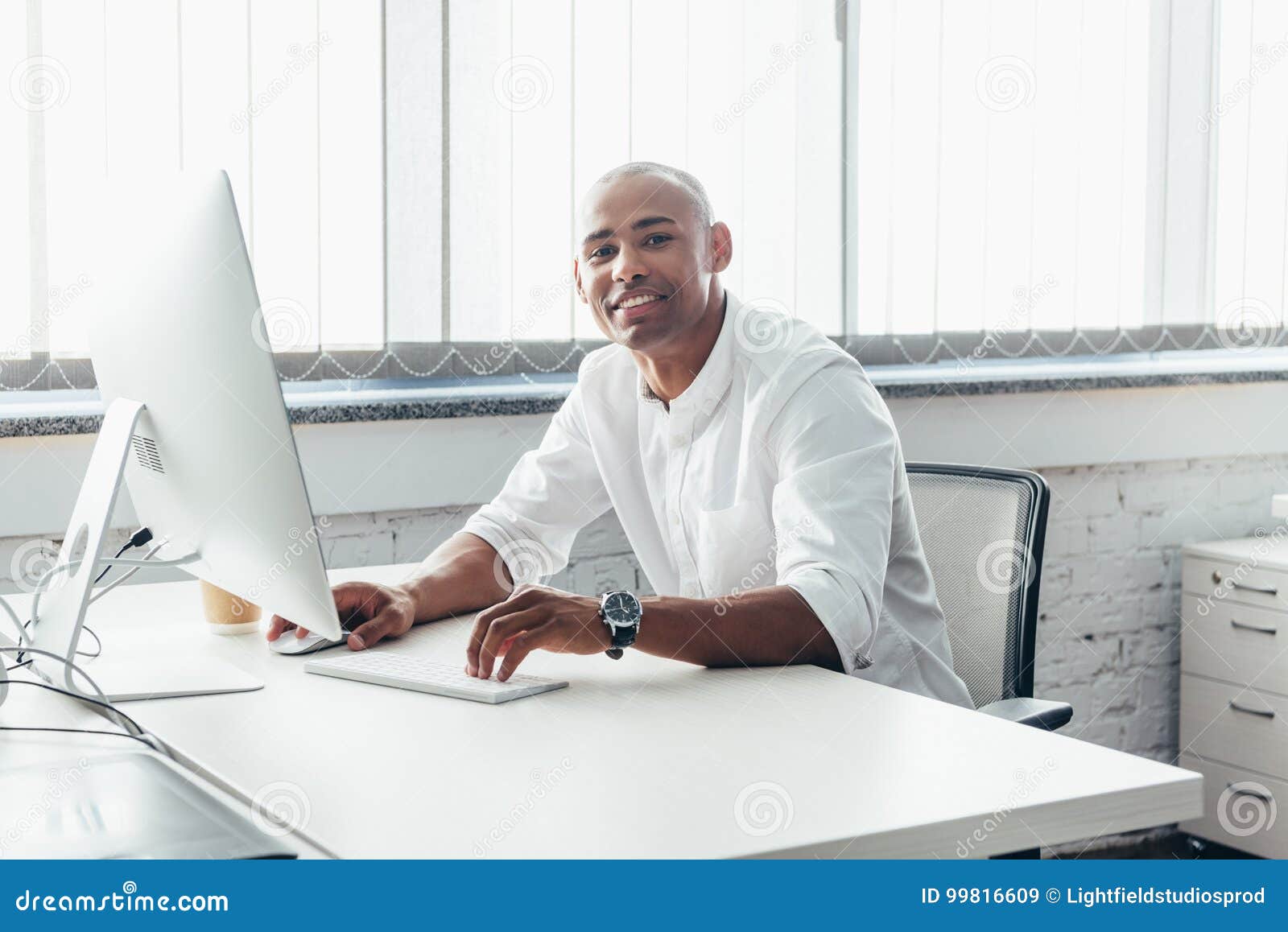 Businessman Using Desktop Computer Stock Image - Image of workplace ...
