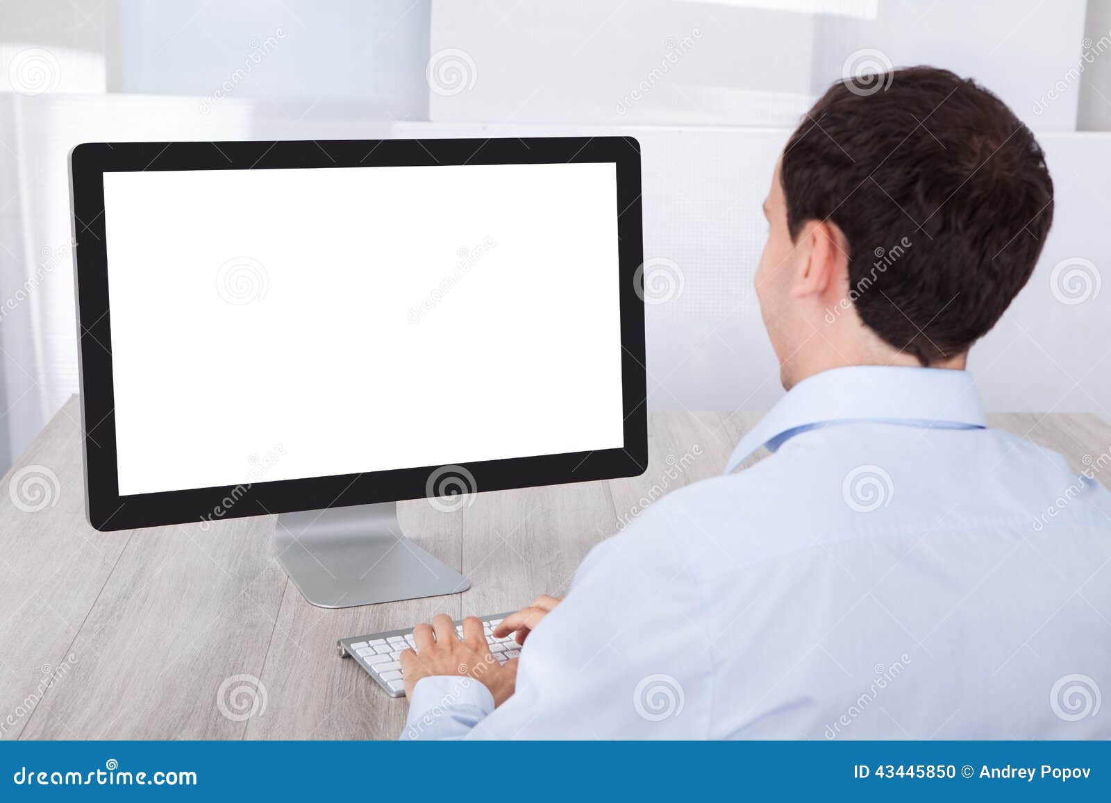 Businessman Using Desktop Pc at Desk Stock Photo - Image of focus ...