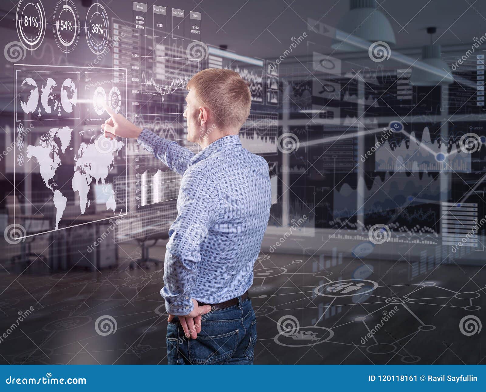 A Businessman Using Diagrams on Virtual Display Stock Image - Image of ...