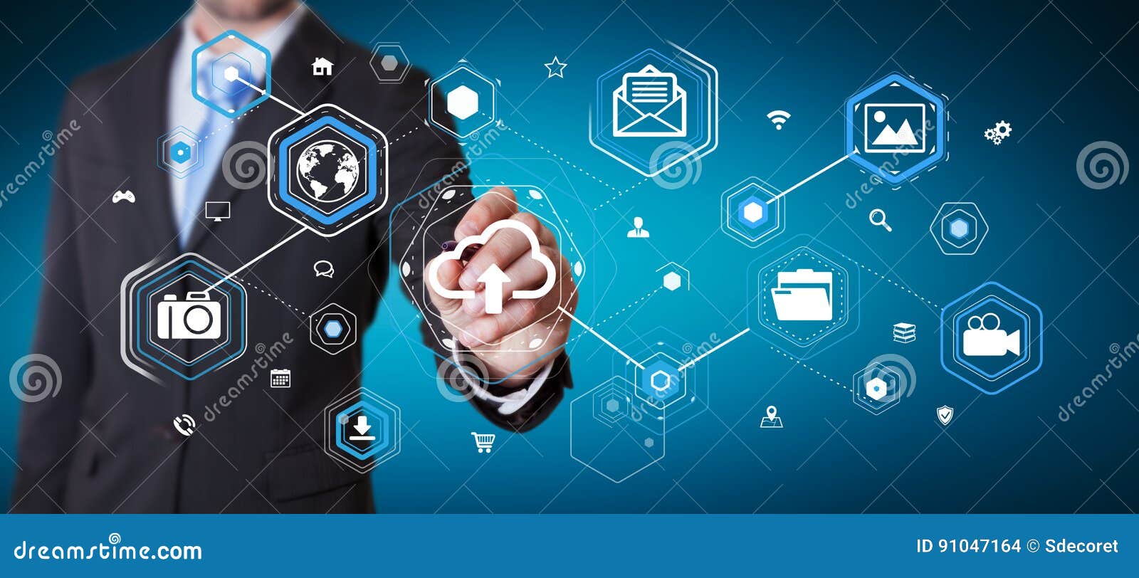 Businessman Using Digital Cloud Interface 3D Rendering Stock ...