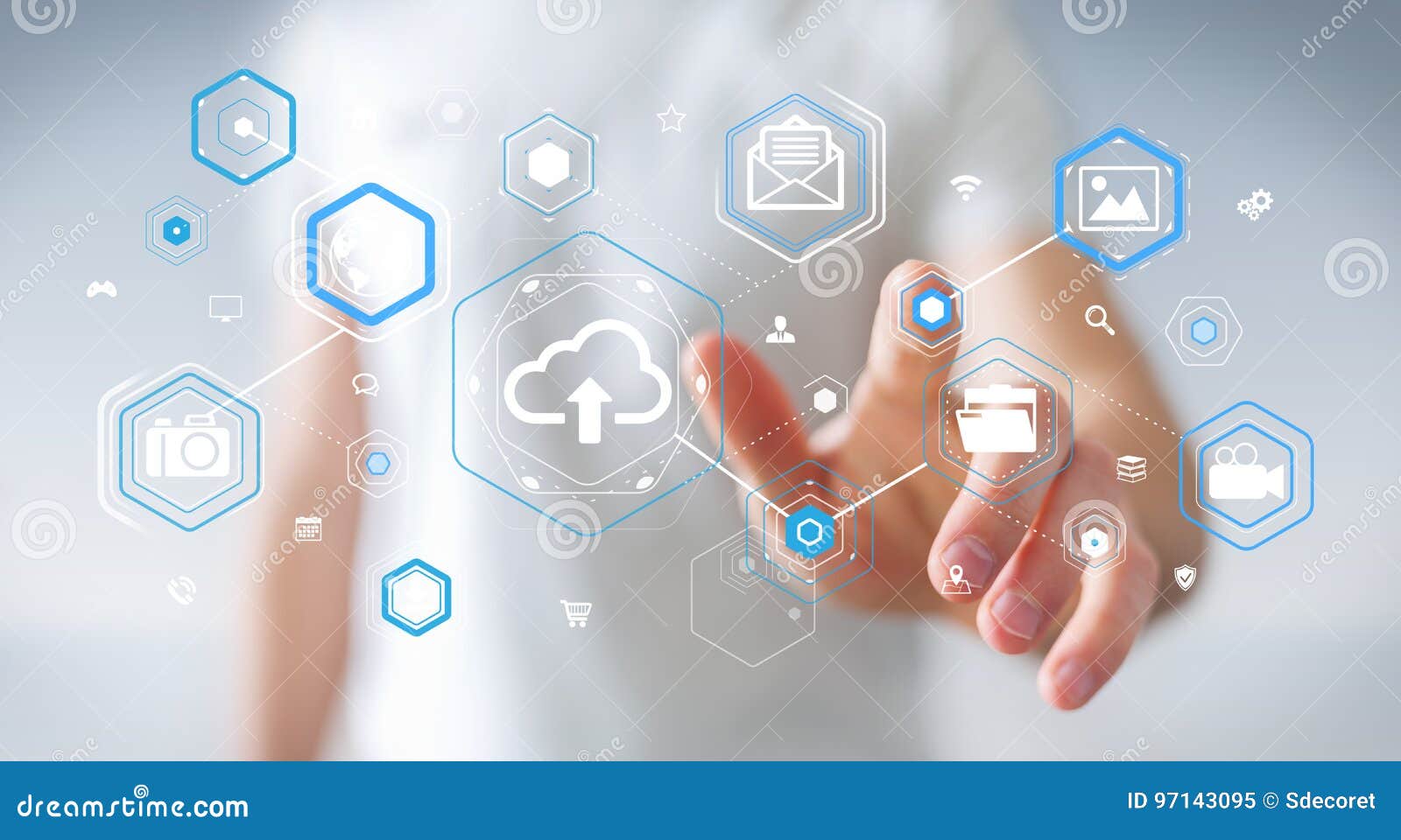 Businessman Using Digital Cloud Interface 3D Rendering Stock ...