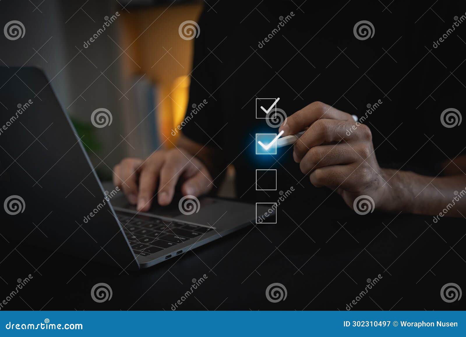 Businessman Using Digital Pen To Tick Correct Sign Mark in Virtual ...