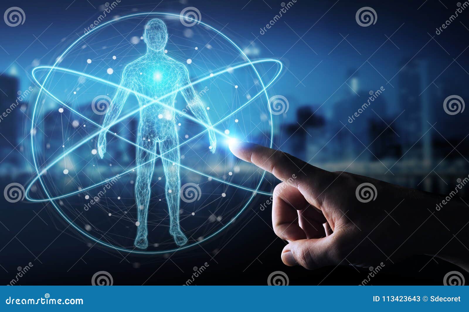 Businessman Using Digital X-ray Human Body Scan Interface 3D Rendering ...