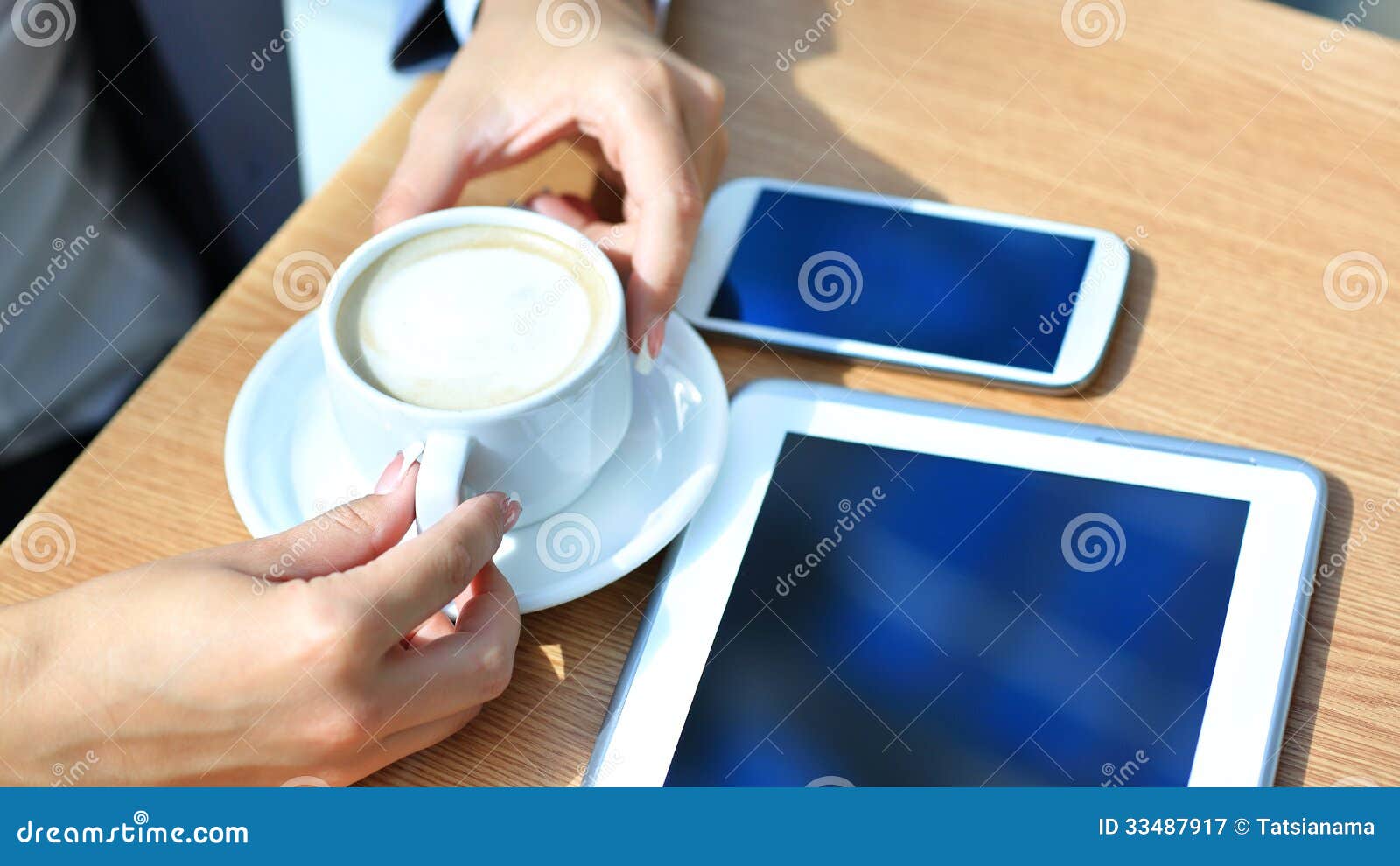 Businessman Using Digital Tablet Computer with Modern Mobile Phone ...