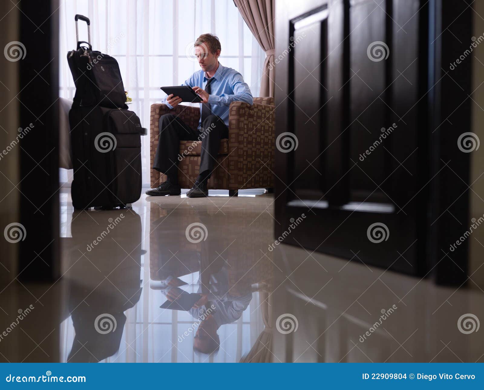Businessman Using Digital Tablet Pc in Hotel Room Stock Photo - Image ...