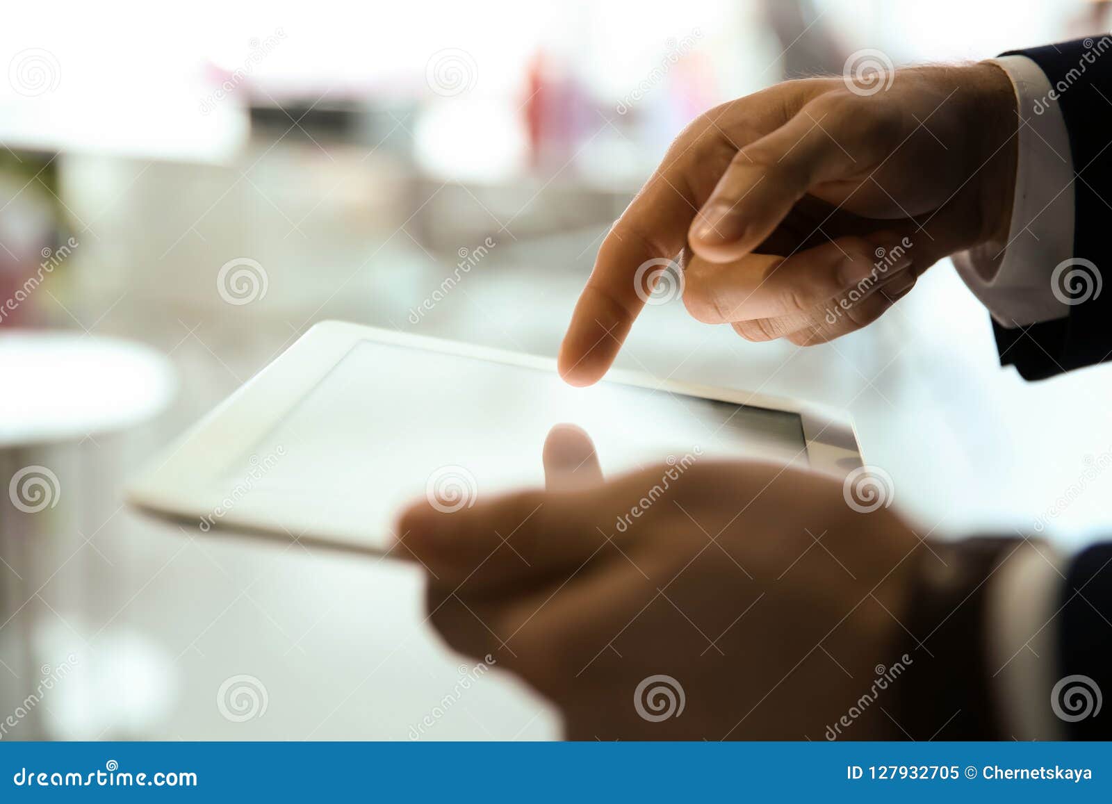 Businessman Using Digital Tablet at Workplace, Closeup of Hand Stock ... Businessman Using Digital Tablet at Workplace, Closeup of Hand Stock ...
