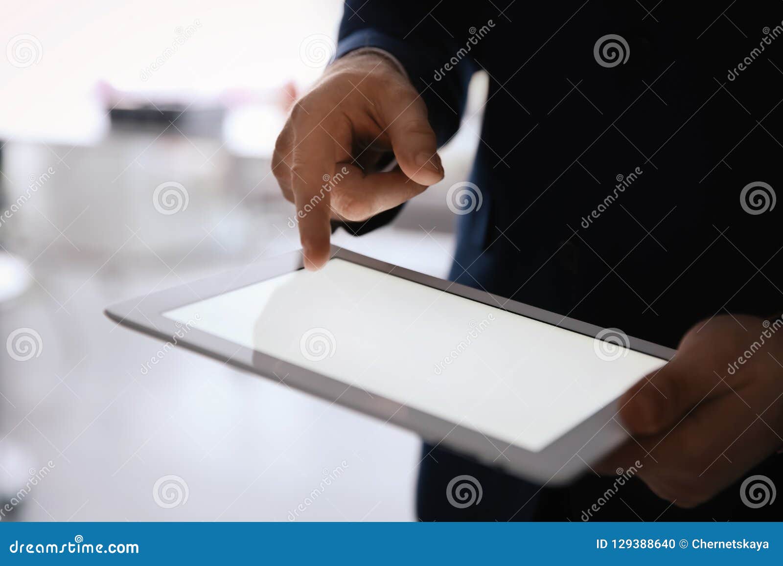 Businessman Using Digital Tablet at Workplace, Closeup of Hand. Stock ... Businessman Using Digital Tablet at Workplace, Closeup of Hand. Stock ...