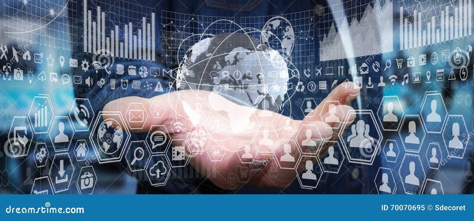 Businessman Using Digital Tactile Screen with Charts Stock Illustration ...