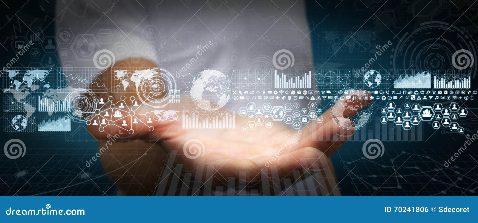 Businessman Using Digital Tactile Screen with Charts Stock Illustration ...