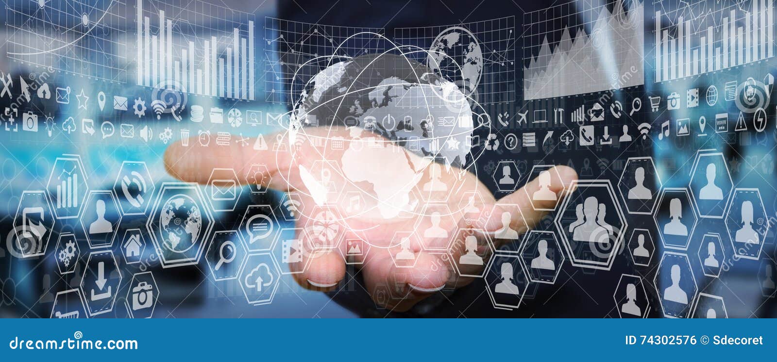 Businessman Using Digital Tactile Screen with Charts Stock Illustration ...