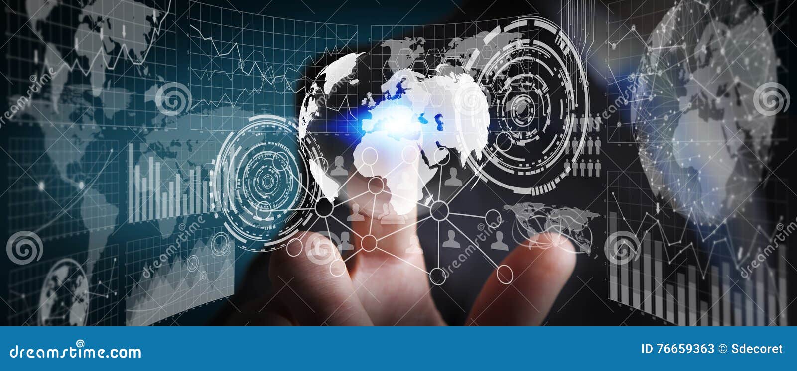 Businessman Using Digital Tactile Screen with Charts Stock Illustration ...