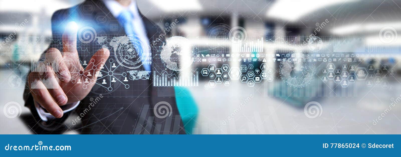 Businessman Using Digital Tactile Screen with Charts Stock Illustration ...