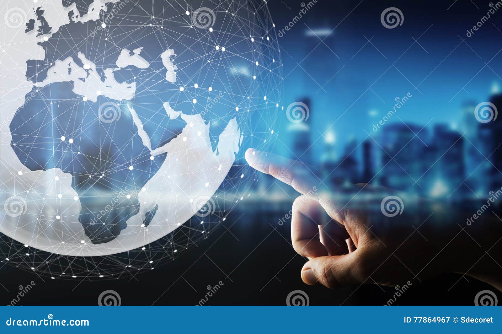 Businessman Using Digital Tactile World Interface with His Finger Stock ...