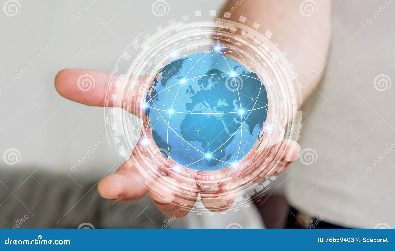 Businessman Using Digital Tactile World Interface with His Hand Stock ...