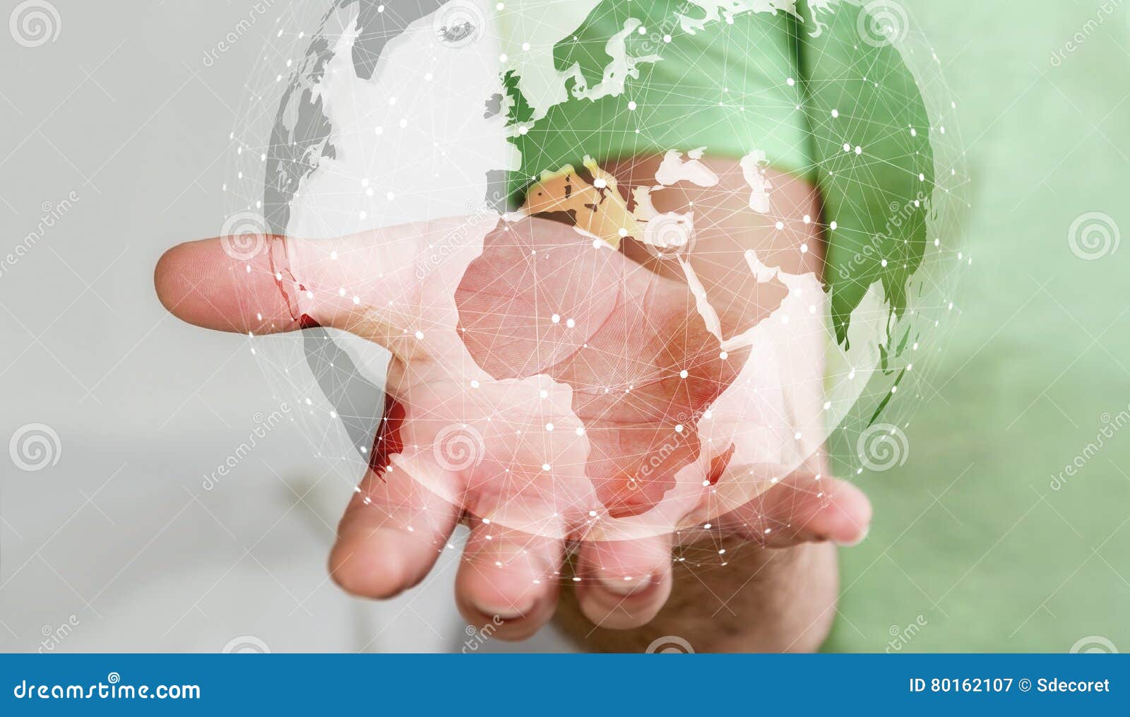 Businessman Using Digital Tactile World Interface with His Hand Stock ...