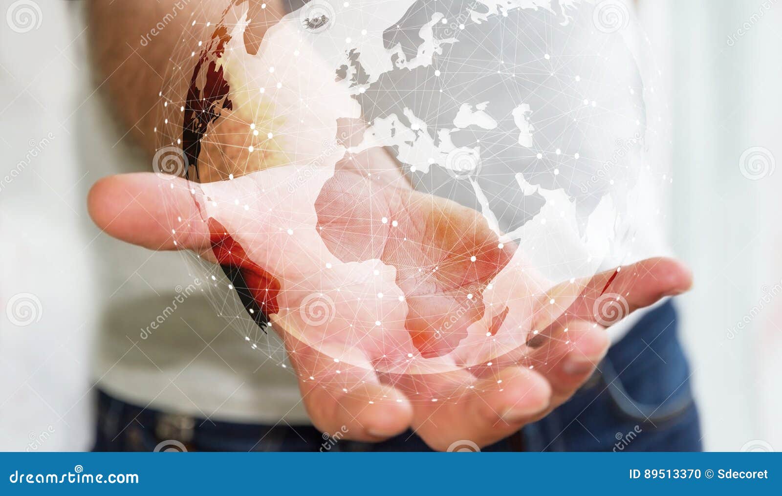 Businessman Using Digital Tactile World Interface with His Hand Stock ...